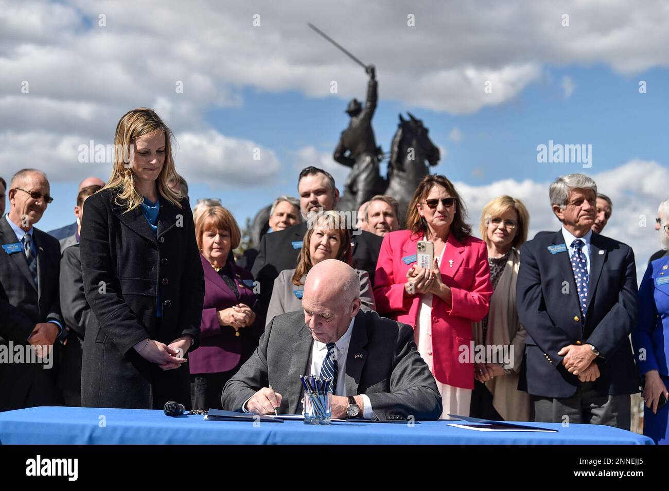 Republican Gov. Greg Gianforte signs a bill Monday, April 26, 2021 from ...