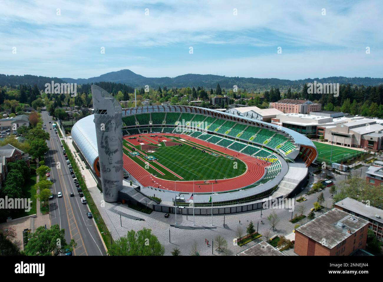 An aerial view of Hayward Field on the campus of the University of ...