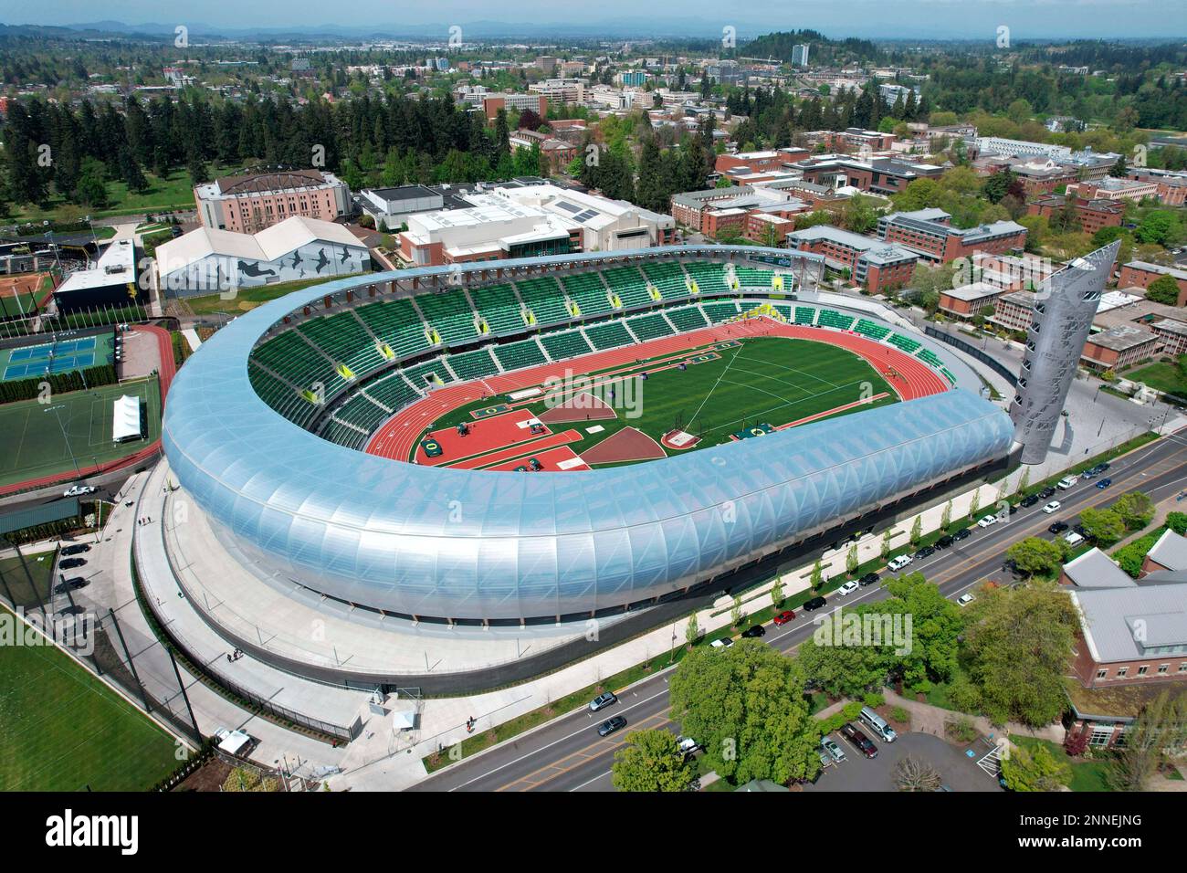 An aerial view of Hayward Field on the campus of the University of ...