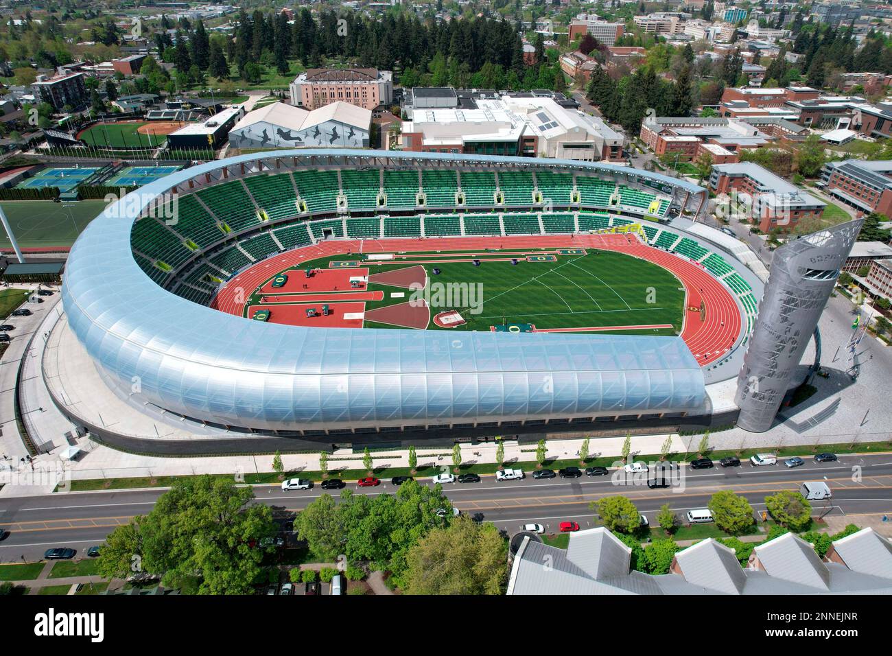An aerial view of Hayward Field on the campus of the University of ...