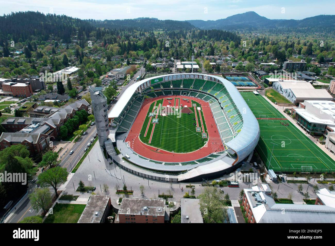 An aerial view of Hayward Field on the campus of the University of ...