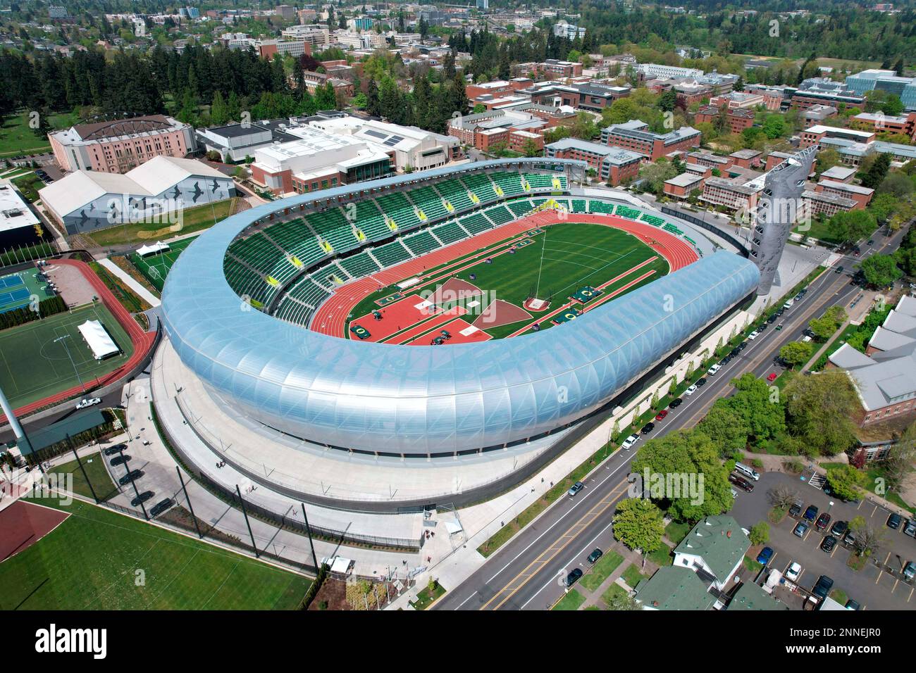 An aerial view of Hayward Field on the campus of the University of ...
