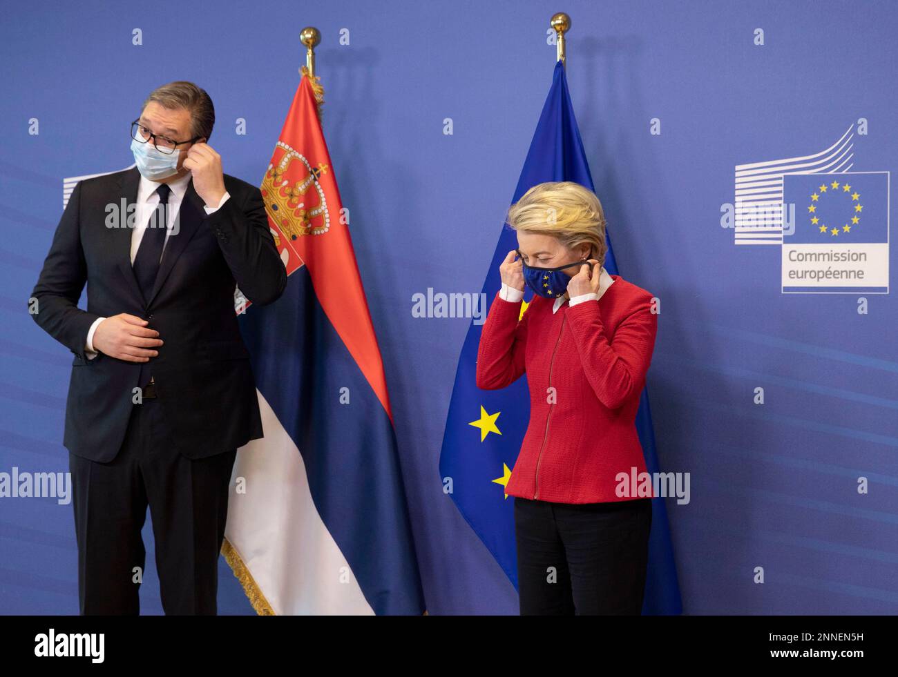 European Commission President Ursula von der Leyen, right, and Serbian ...