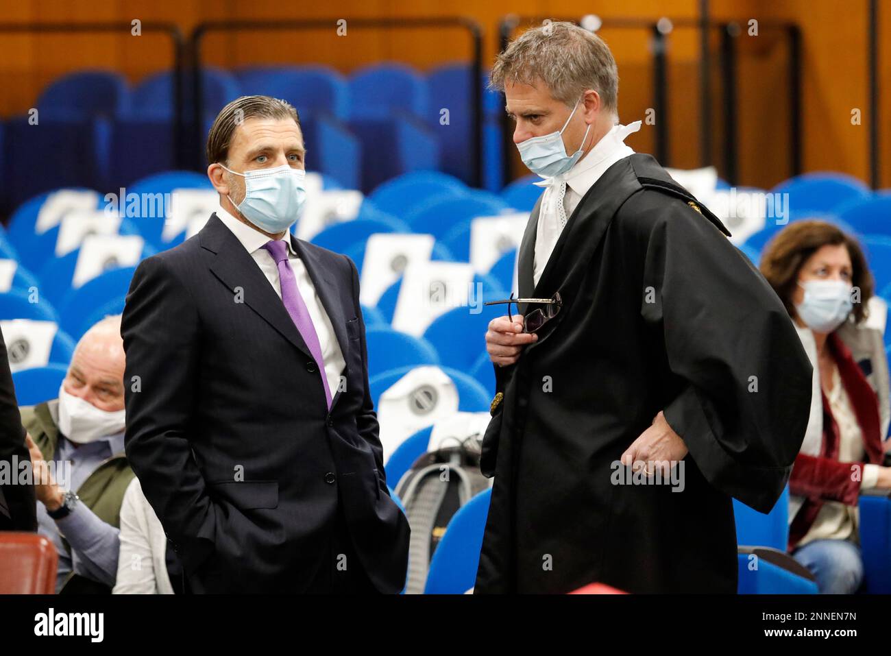Fabrizio Natale, father of Gabriel Natale-Hjorth, left, wears a face ...