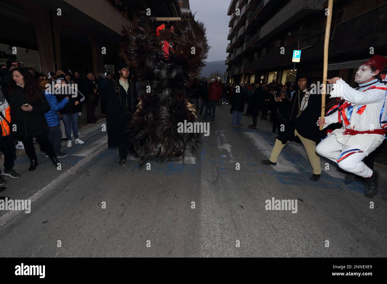 Isernia, Italy. 25th Feb 2023. The devil of Tufara parades at the ...