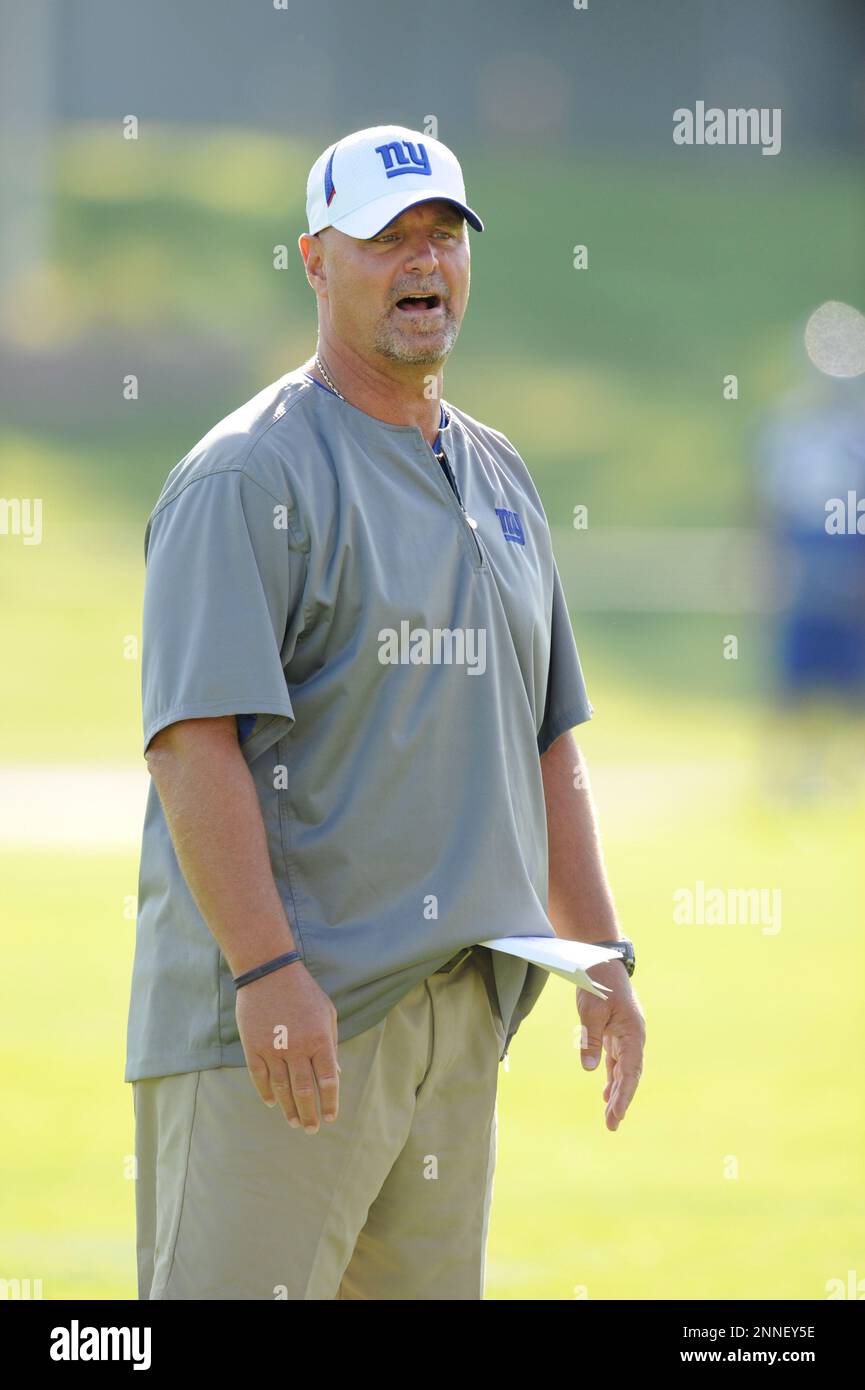 03 August 2009: New York Giants linebackers coach Jim Herrmann during ...