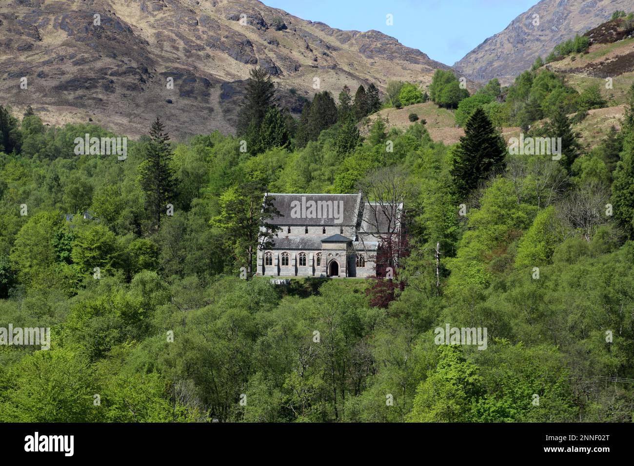 Highland landscape at Loch Shiel with Saint Mary Saint Finnan Church ...
