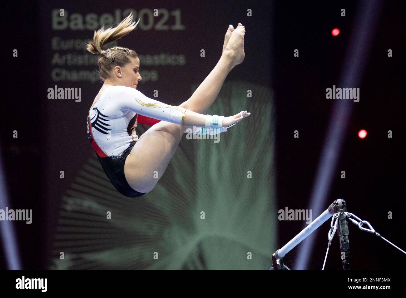 Germany's Elisabeth Seitz performs on the uneven bars during the women ...