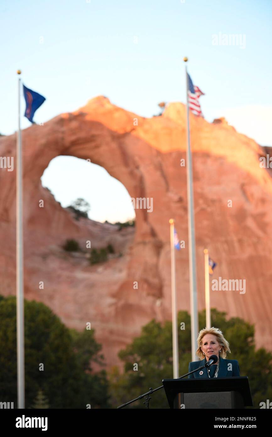 First lady Jill Biden speaks during a live radio address to the Navajo ...
