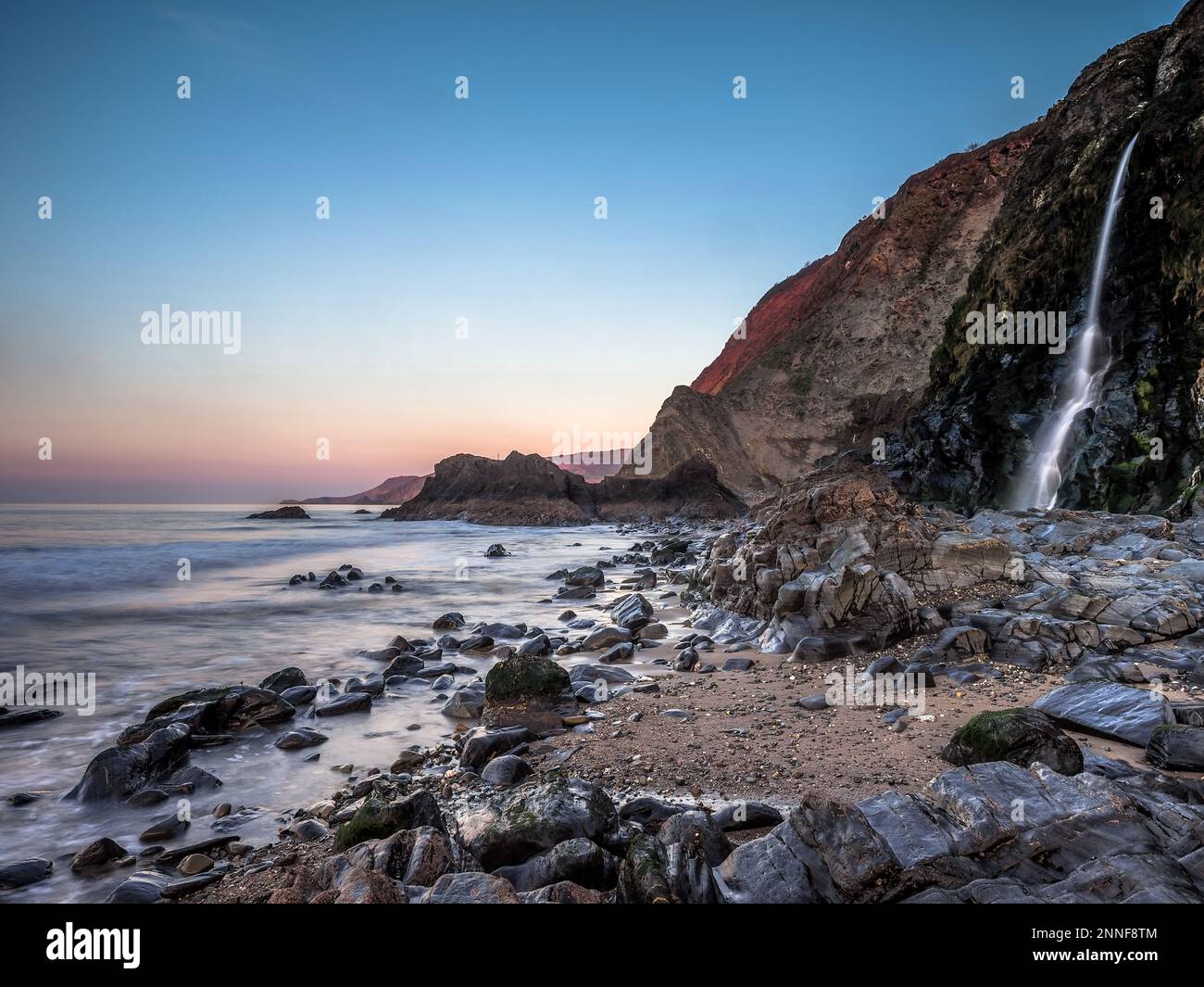 Waterfall at Tresaith Beach, Aberporth, Ceredigion, Wales Stock Photo ...