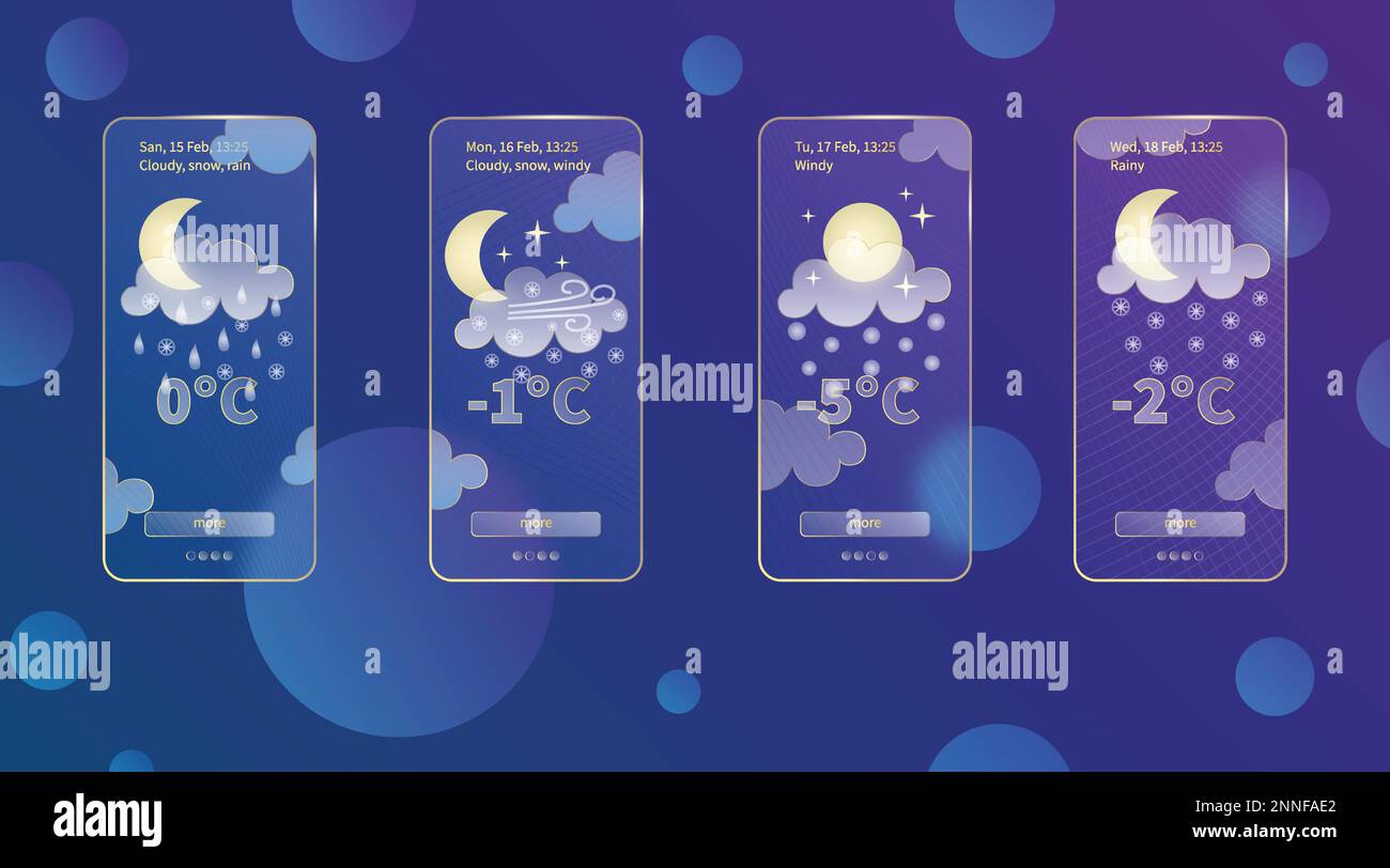 Set of 3d glassmorphism weather forecast app template Interface design ...
