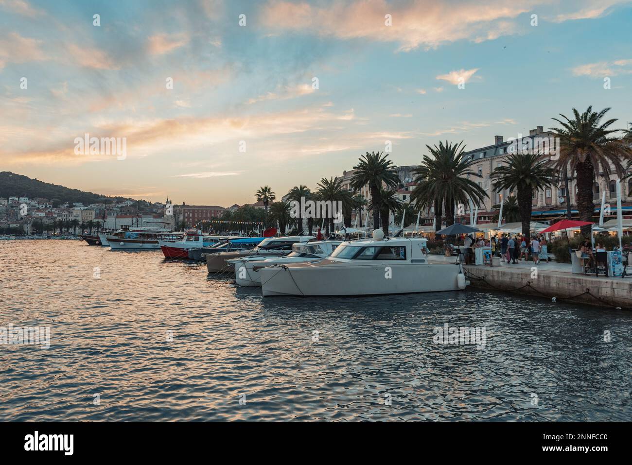 Boats at Riva street in Split, Croatia on a busy summer evening Stock ...