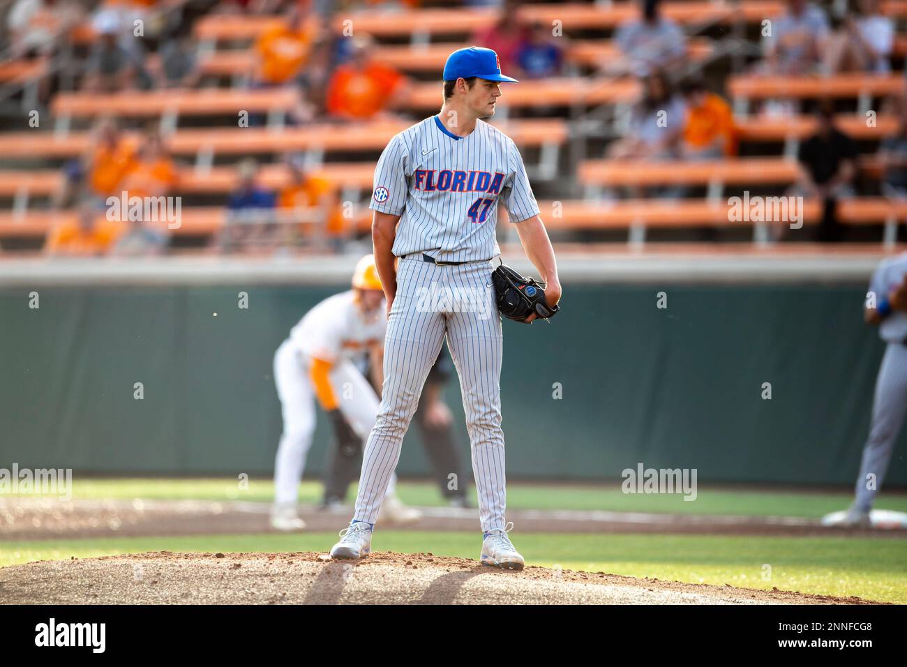 Florida Gators starting pitcher Tommy Mace (47) delivers a pitch to the ...