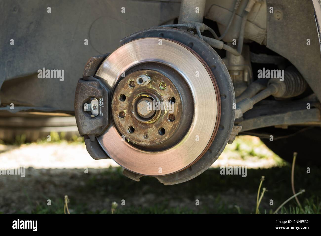 Brake system of an old car in Romania, Targoviste, 2021 Stock Photo - Alamy