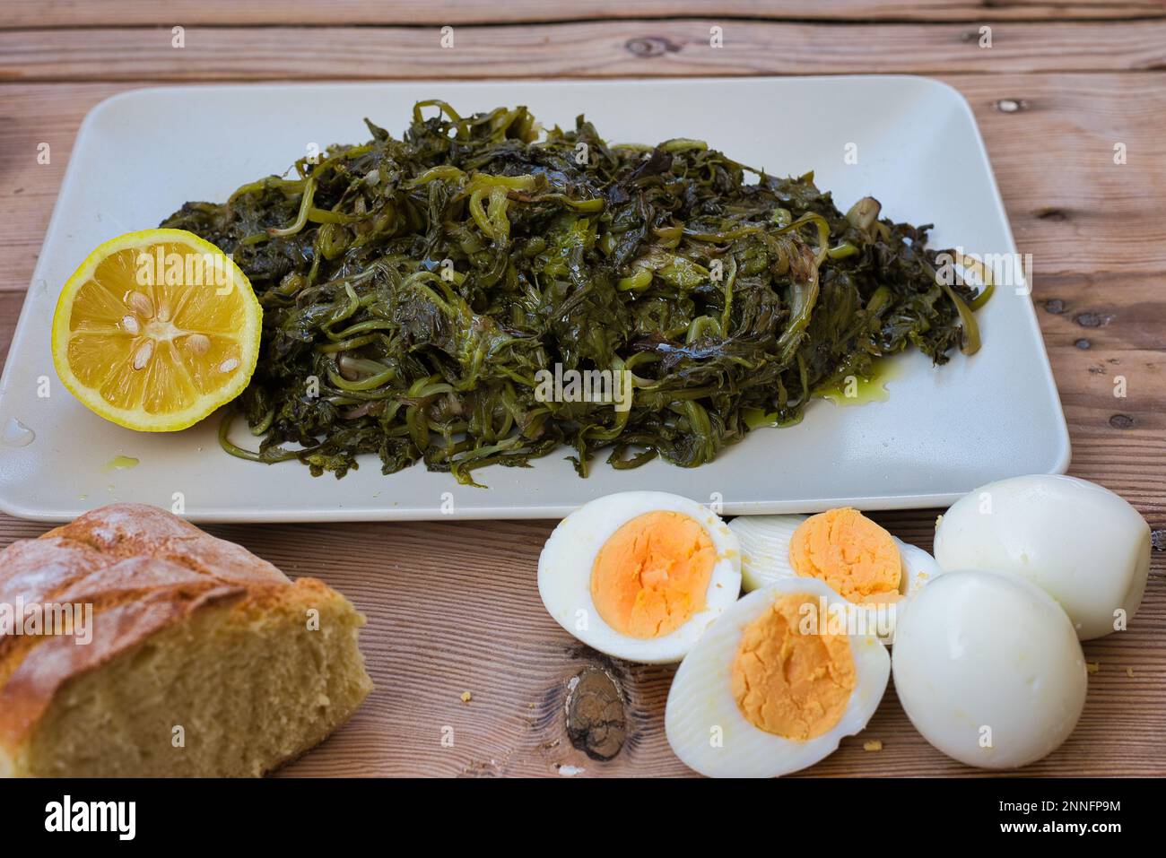 Greek Cuisine. Delicious Boiled dandelion. Horta or Wild Greens Stock ...