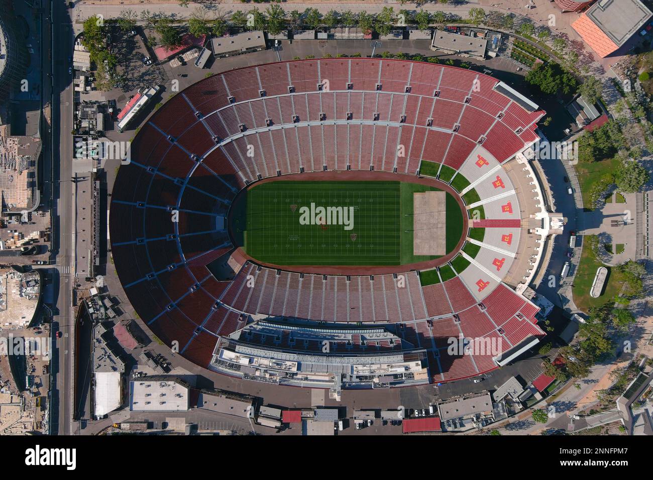An aerial view of the Los Angeles Memorial Coliseum, Sunday, April 18 ...