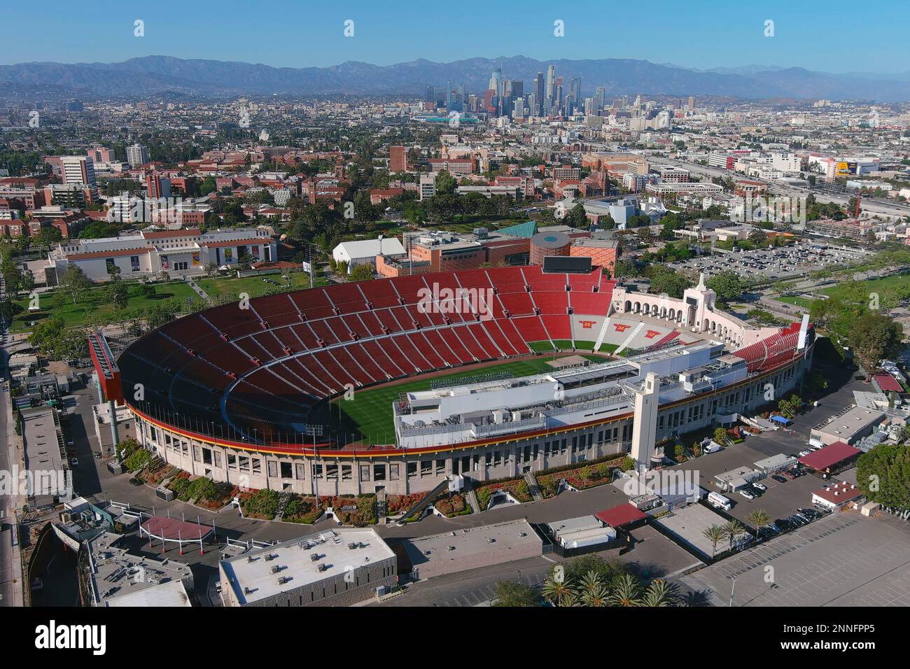 An aerial view of the Los Angeles Memorial Coliseum, Sunday, April 18 ...