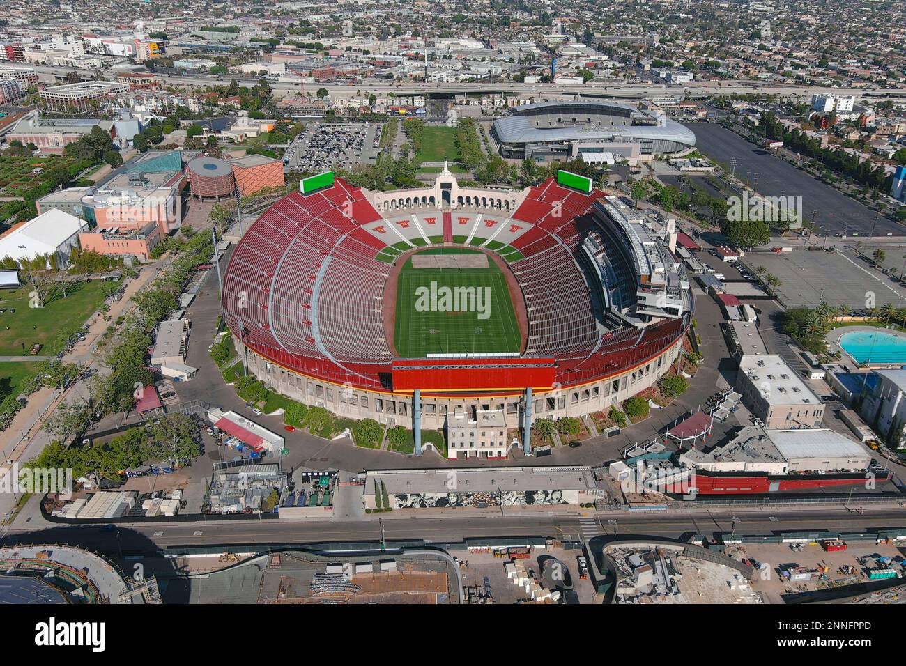 An aerial view of the Los Angeles Memorial Coliseum, Sunday, April 18 ...