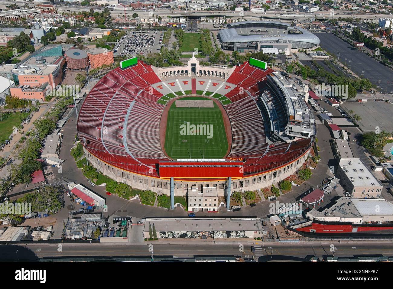 An aerial view of the Los Angeles Memorial Coliseum, Sunday, April 18 ...