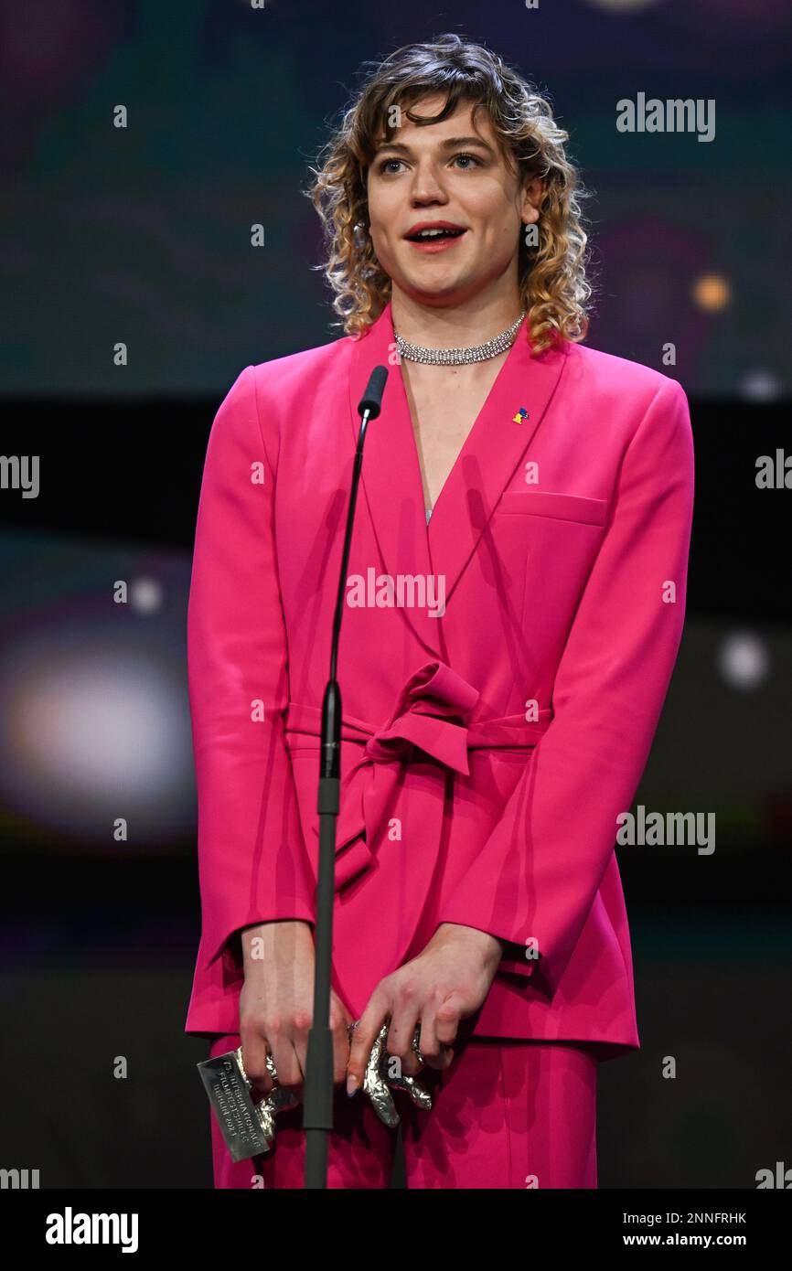 Berlin, Germany. 25th Feb, 2023. Thea Ehre receives the Silver Bear for ...