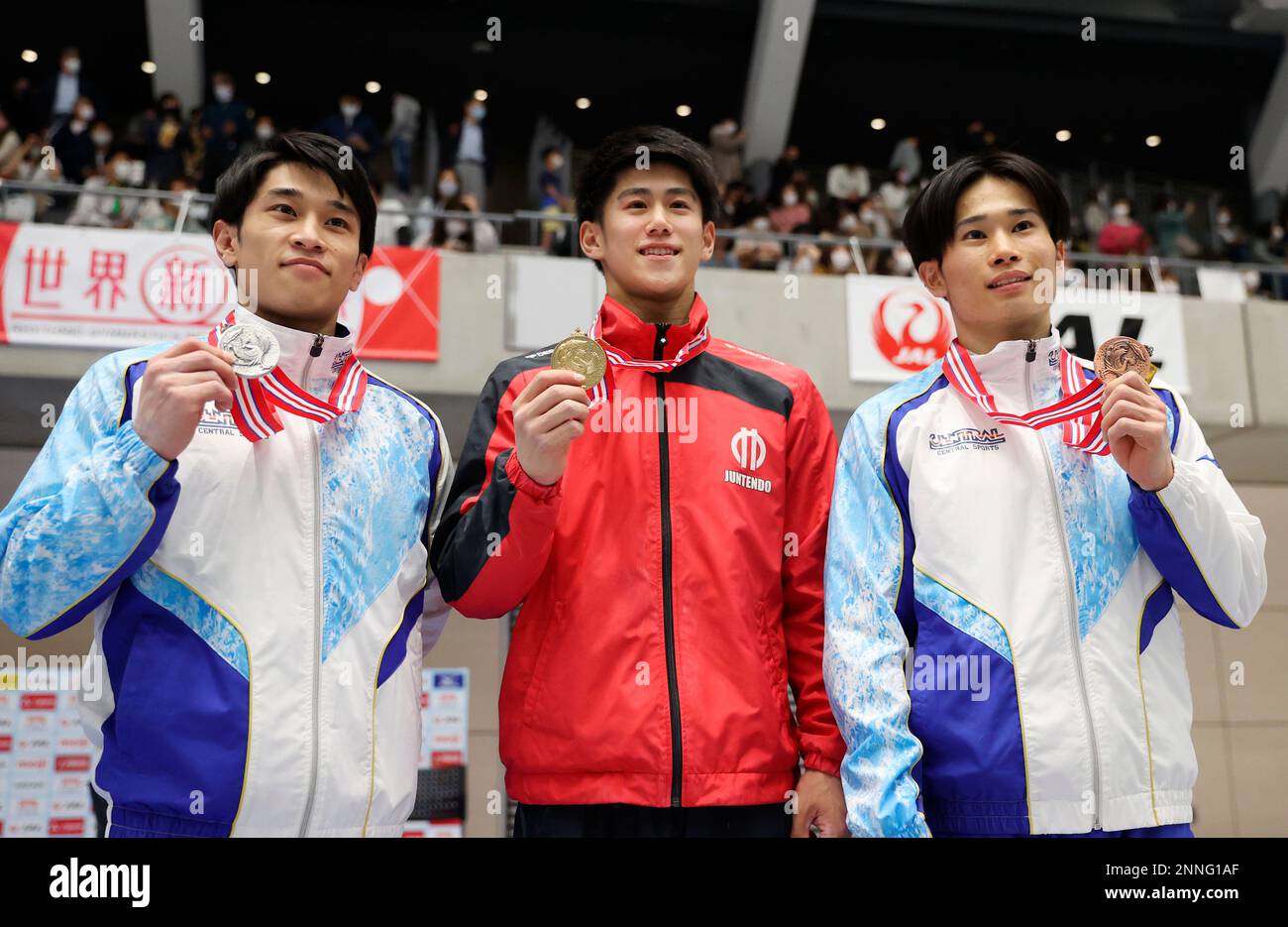 (L-R) Wataru Tanigawa, 2nd, Daiki Hashimoto, winner, and Kazuma Kaya ...