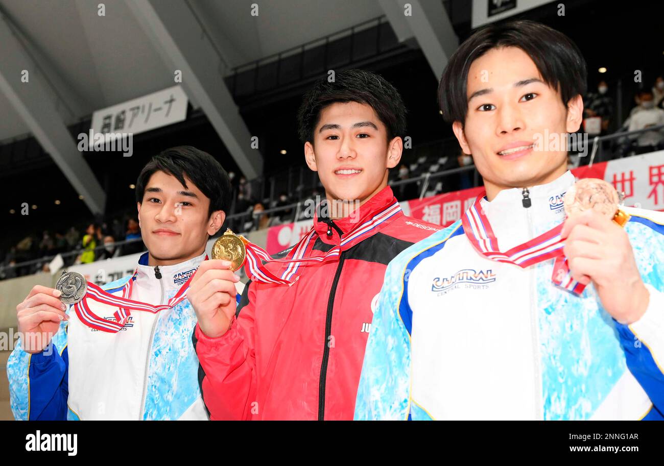 (L-R) Wataru Tanigawa, 2nd, Daiki Hashimoto, winner, and Kazuma Kaya ...