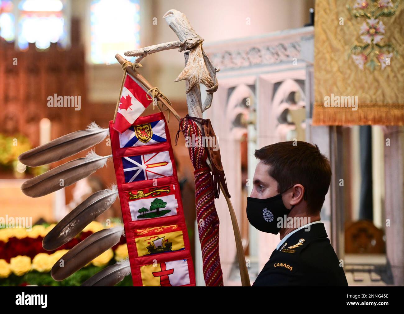 Eagle Staff Bearer stands during the National Commemorative Ceremony in ...