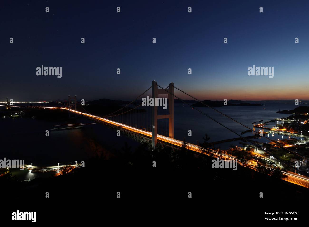 A photo shows the Great Seto Bridge (Seto Ohashi Bridge) at Mount Washu ...