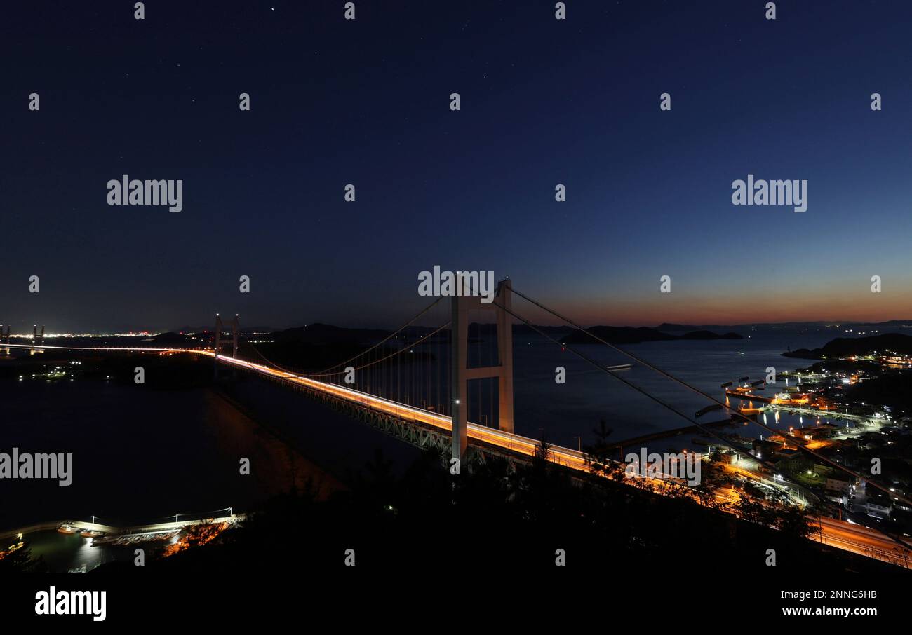 A photo shows the Great Seto Bridge (Seto Ohashi Bridge) at Mount Washu ...