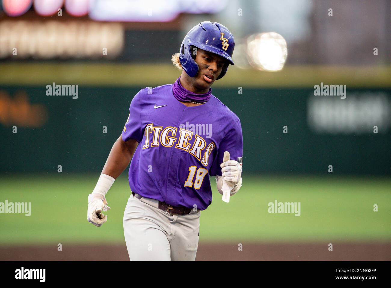 LSU Tigers first baseman Tre Morgan (18) rounds the bases after hitting ...