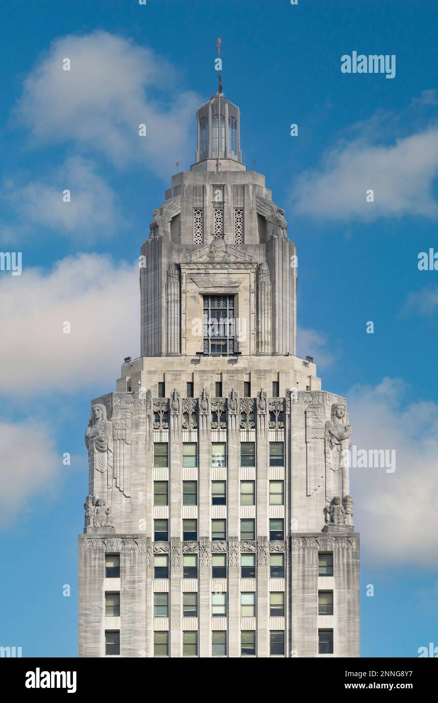 Exterior of the art deco facade of the historic Louisiana State Capitol ...