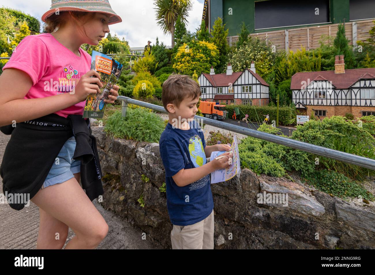 06.08.2021 Torquay, UK. Babbacombe Miniature Model Village. Children ...