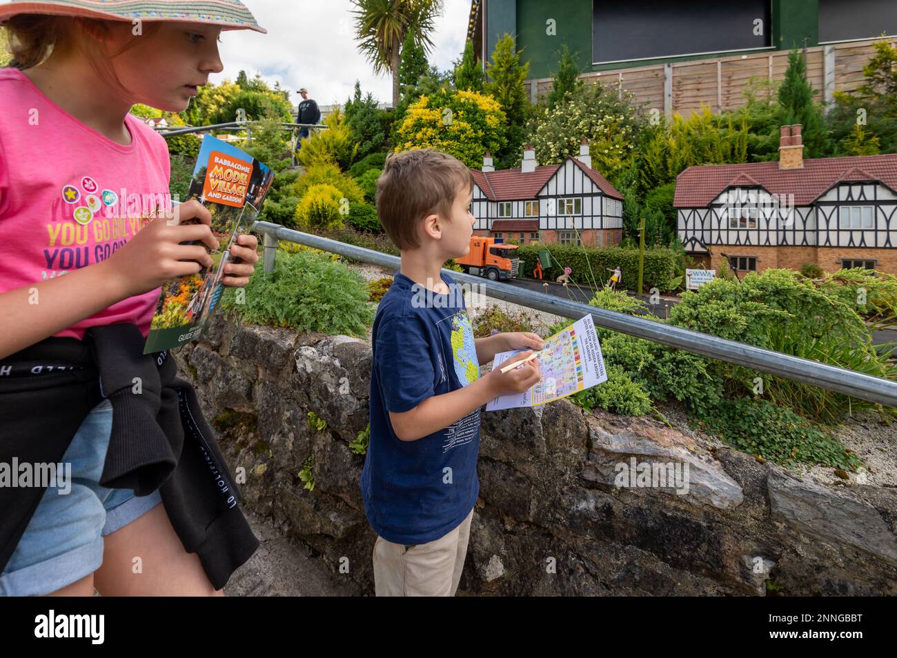 06.08.2021 Torquay, UK. Babbacombe Miniature Model Village. Children ...