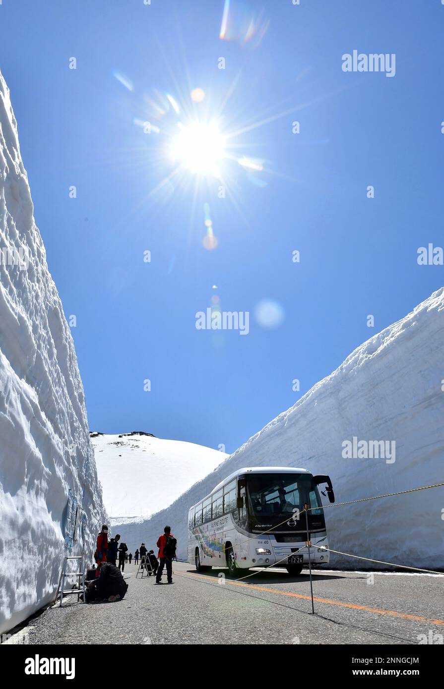 Sightseers visit the Yukino Otani (great snow valley) to marvel at its ...