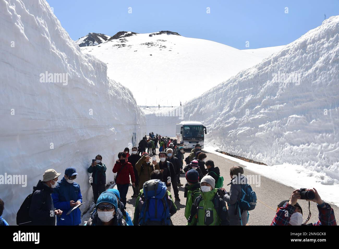 Sightseers visit the Yukino Otani (great snow valley) to marvel at its ...