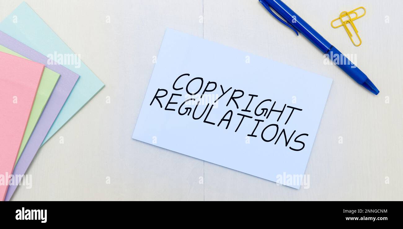 Text showing inspiration Copyright Regulations. Word Written on body of ...