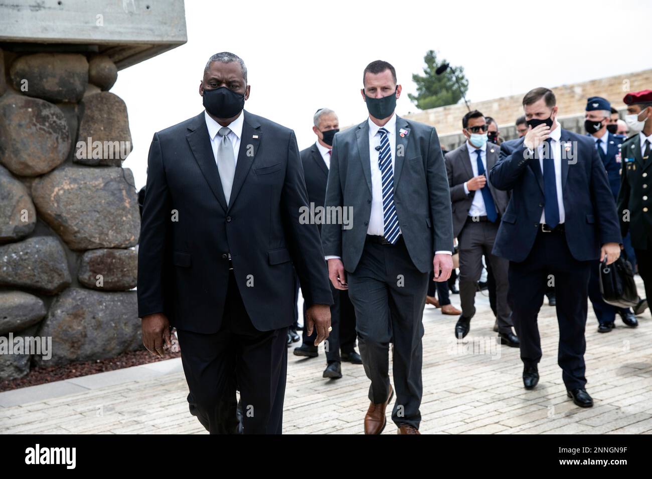 U.S. Secretary of Defense, General Lloyd James Austin III, left, leaves ...