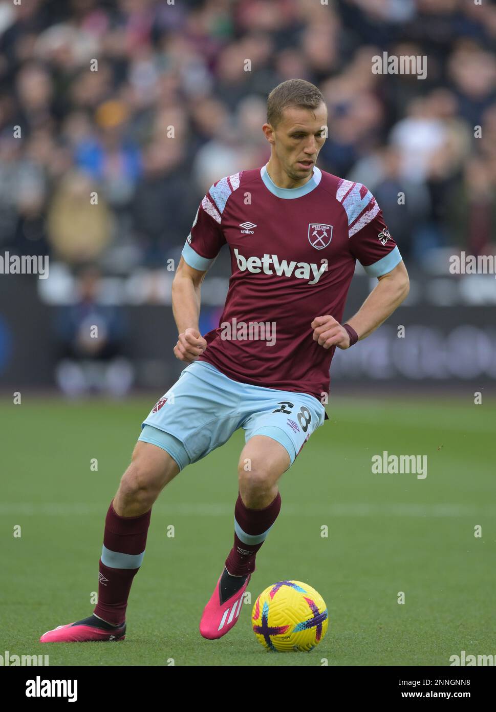 London, UK. 25th Feb, 2023. Tomas Soucek of West Ham Utd during the ...