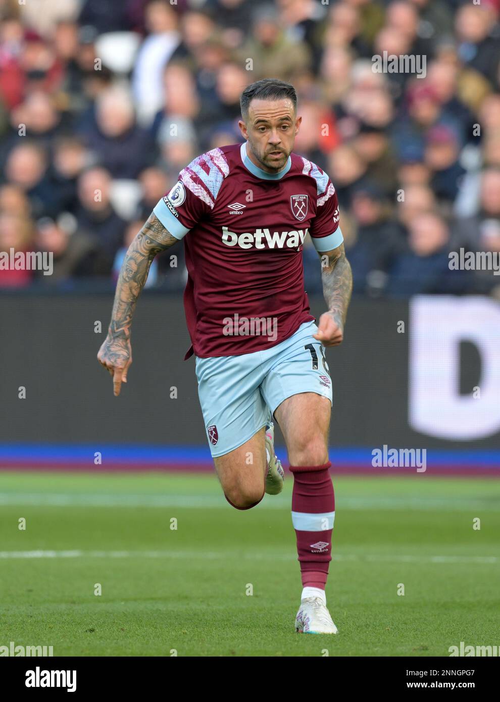 London, UK. 25th Feb, 2023. Danny Ings of West Ham Utd during the West ...