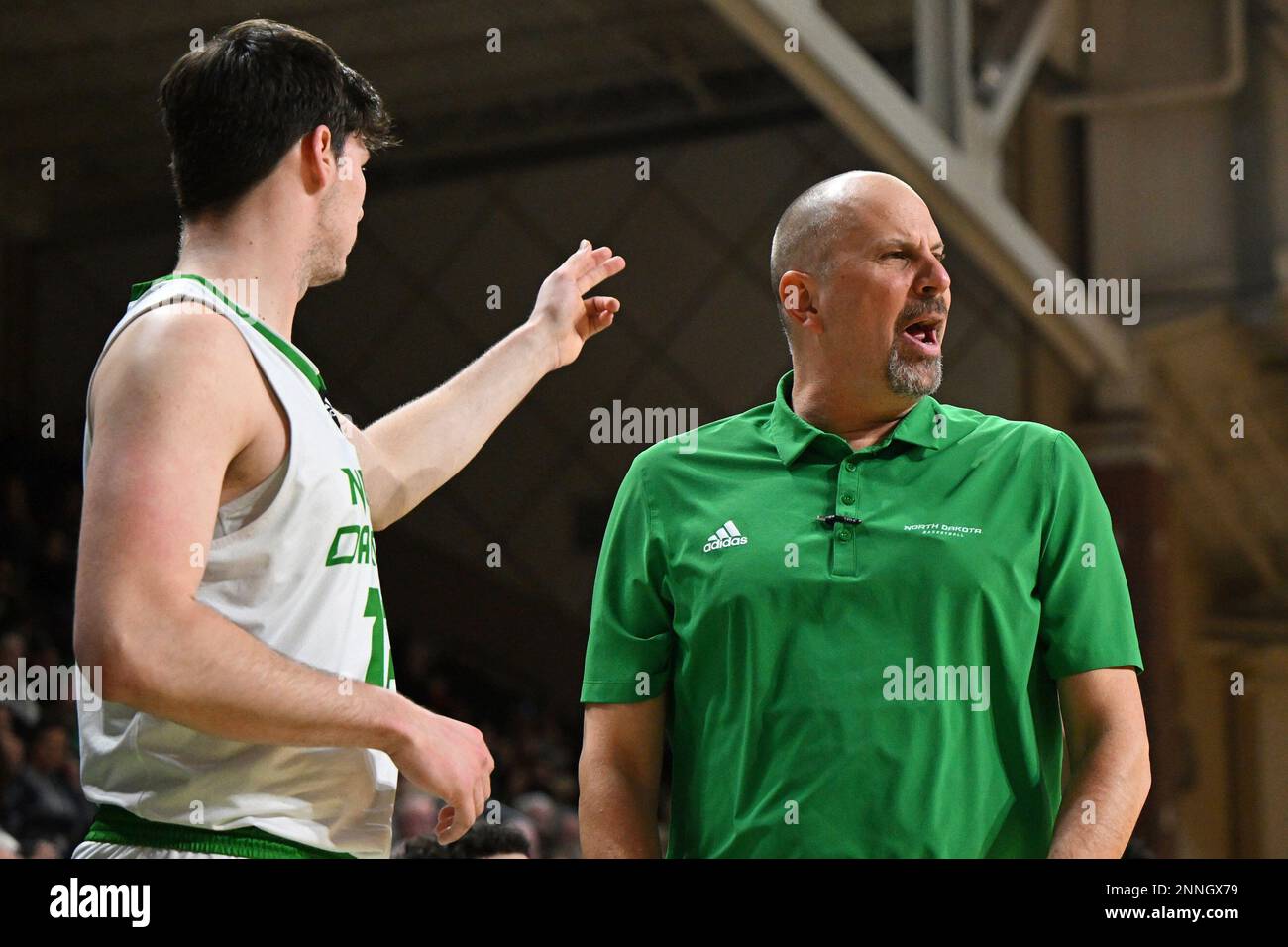 North Dakota Fighting Hawks head coach Paul Sather calls out to players ...