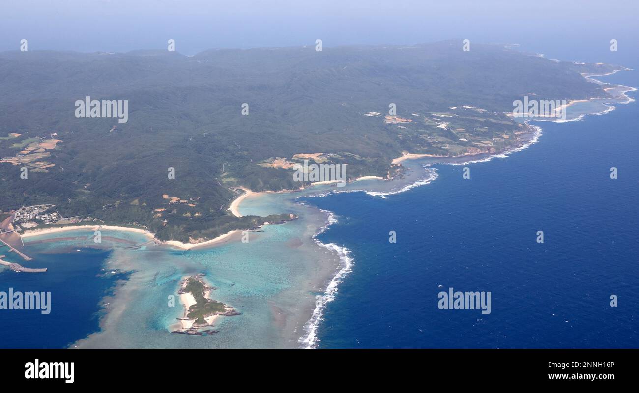 An aerial photo shows Kunigami Forest in Kunigami Village, Okinawa ...