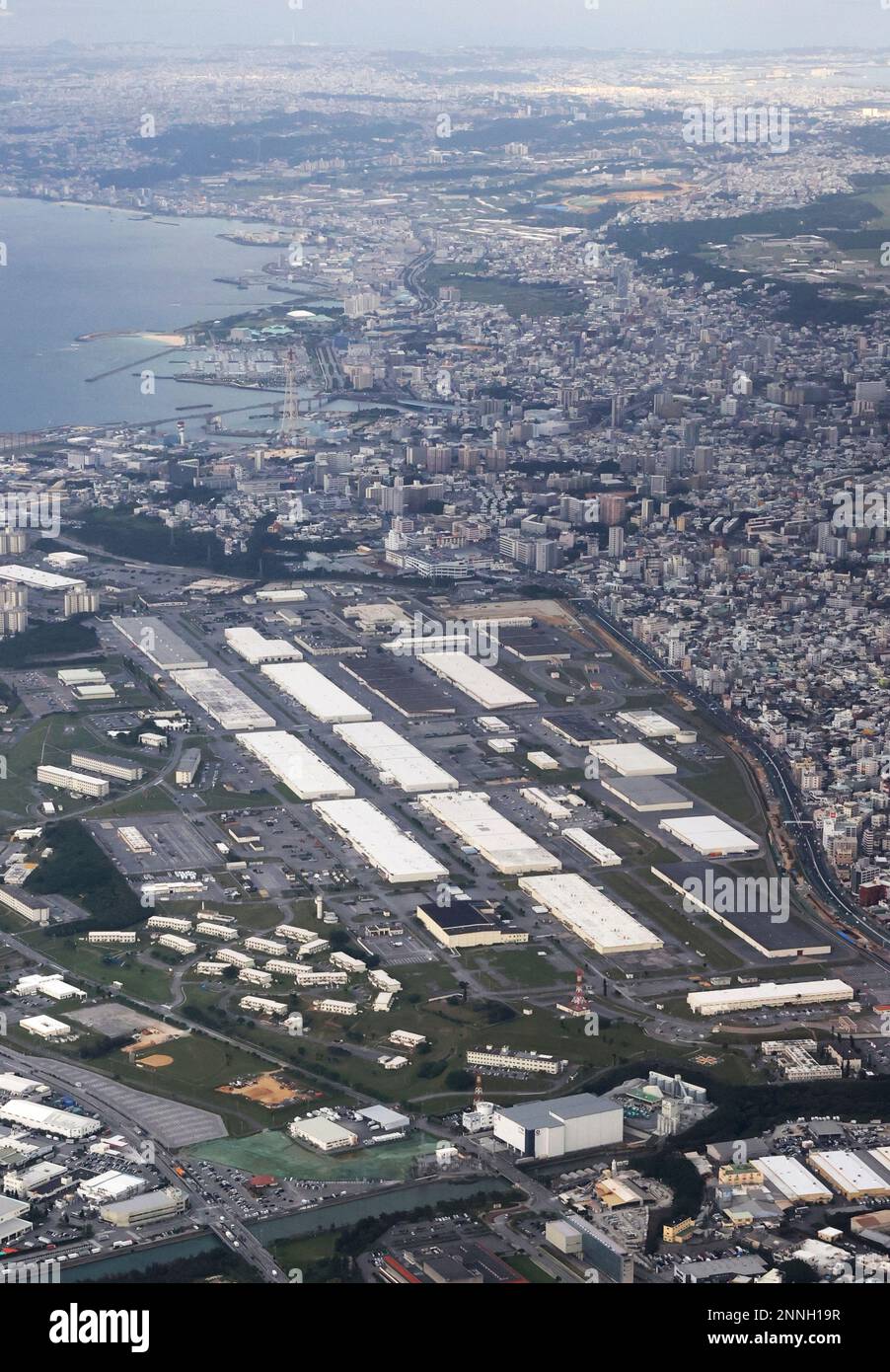 An aerial photo shows Makiminato Service Area (Camp Kinser) in Urasoe ...
