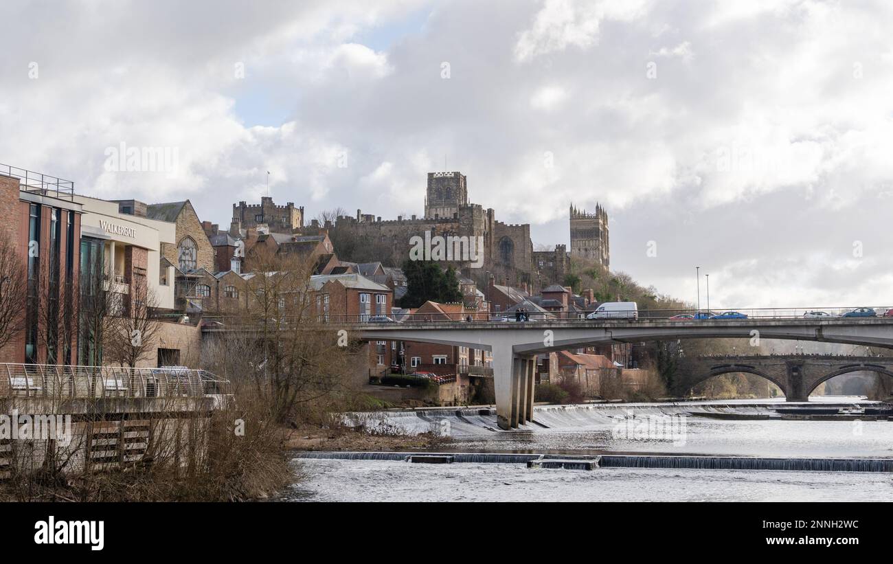 A view of Durham Cathedral and Castle on the hill above the River Wear ...