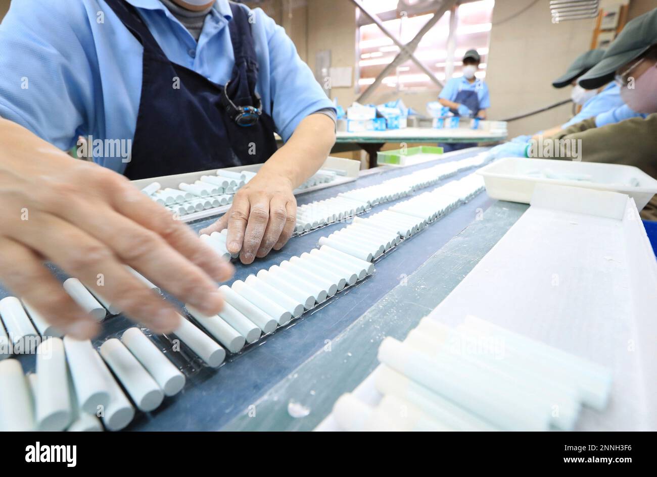 Sticks of chalk are produced at a manufacturing factory before the new ...