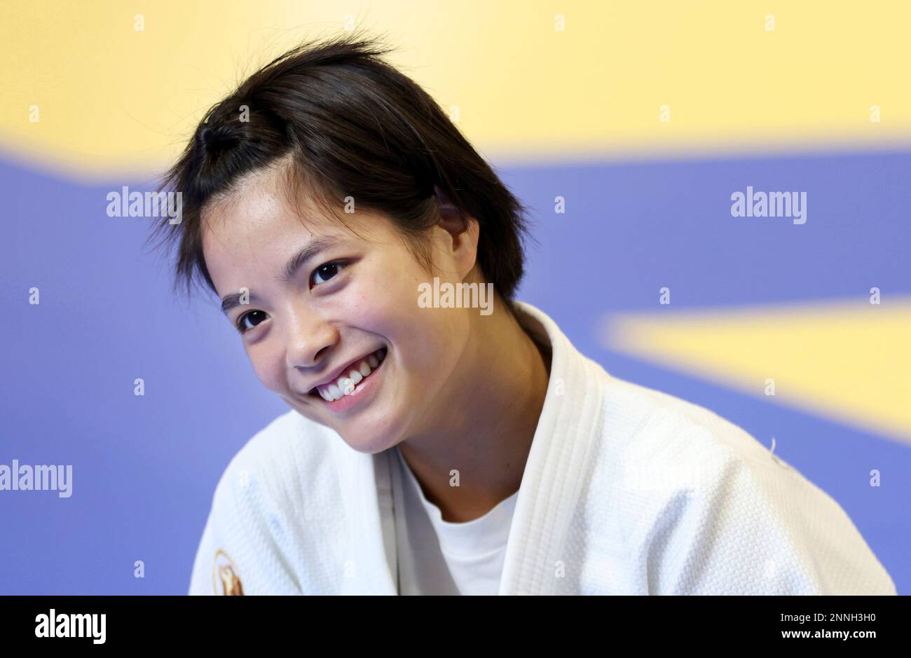 Uta Abe, a Japanese expert in judo, poses for photo during an interview ...