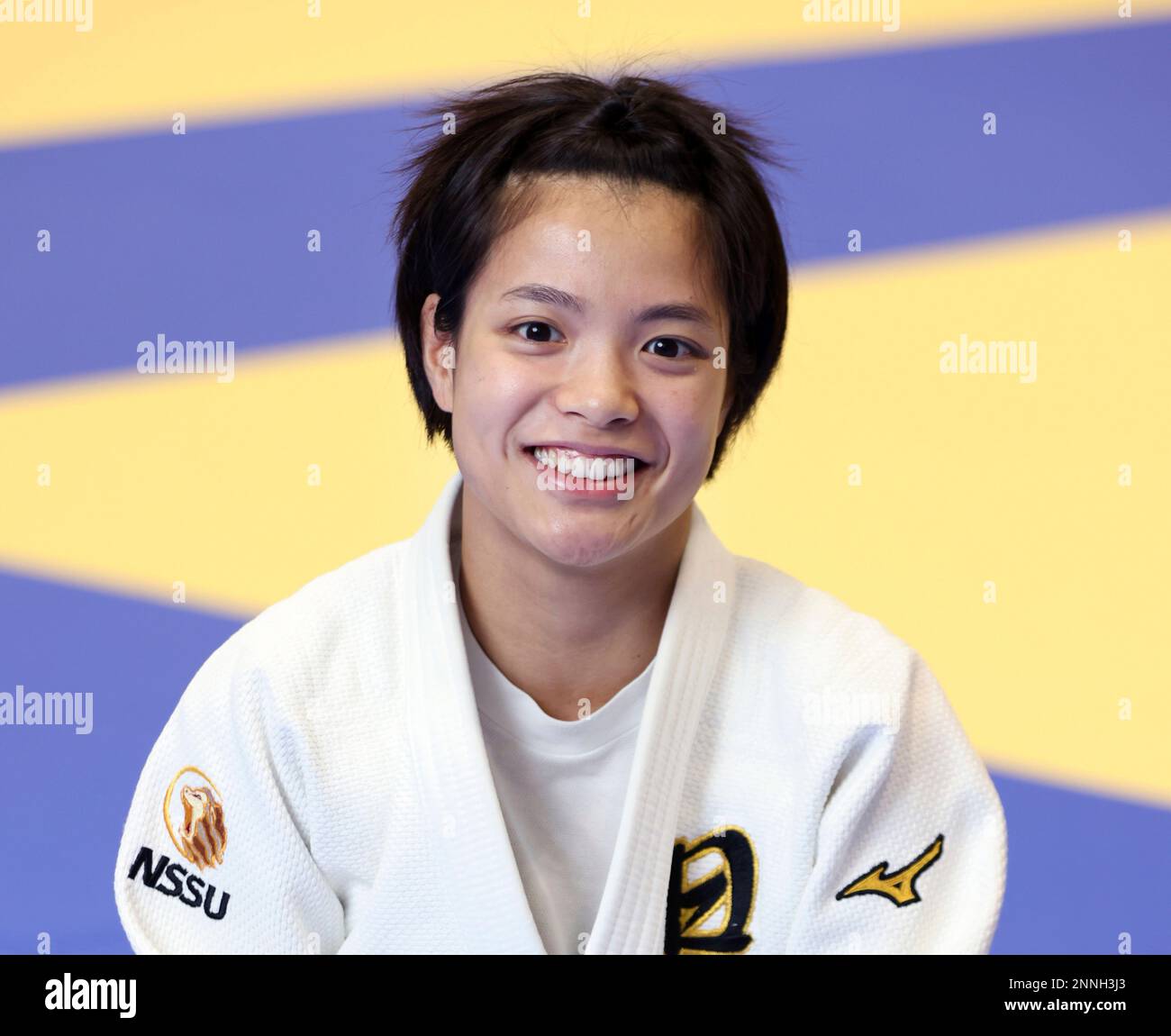 Uta Abe, a Japanese expert in judo, poses for photo during an interview ...