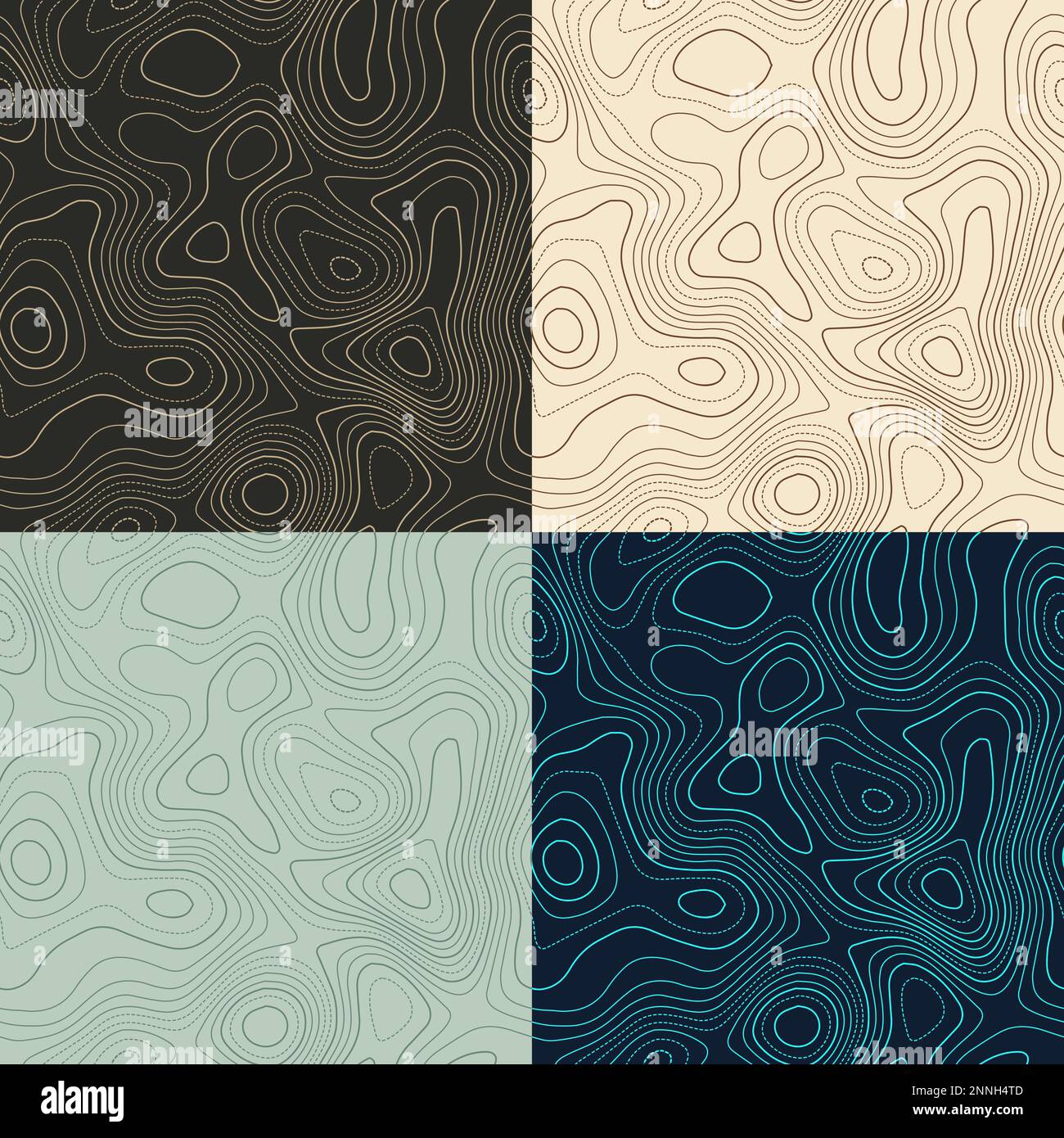 Topography patterns. Seamless elevation map tiles. Authentic isoline ...