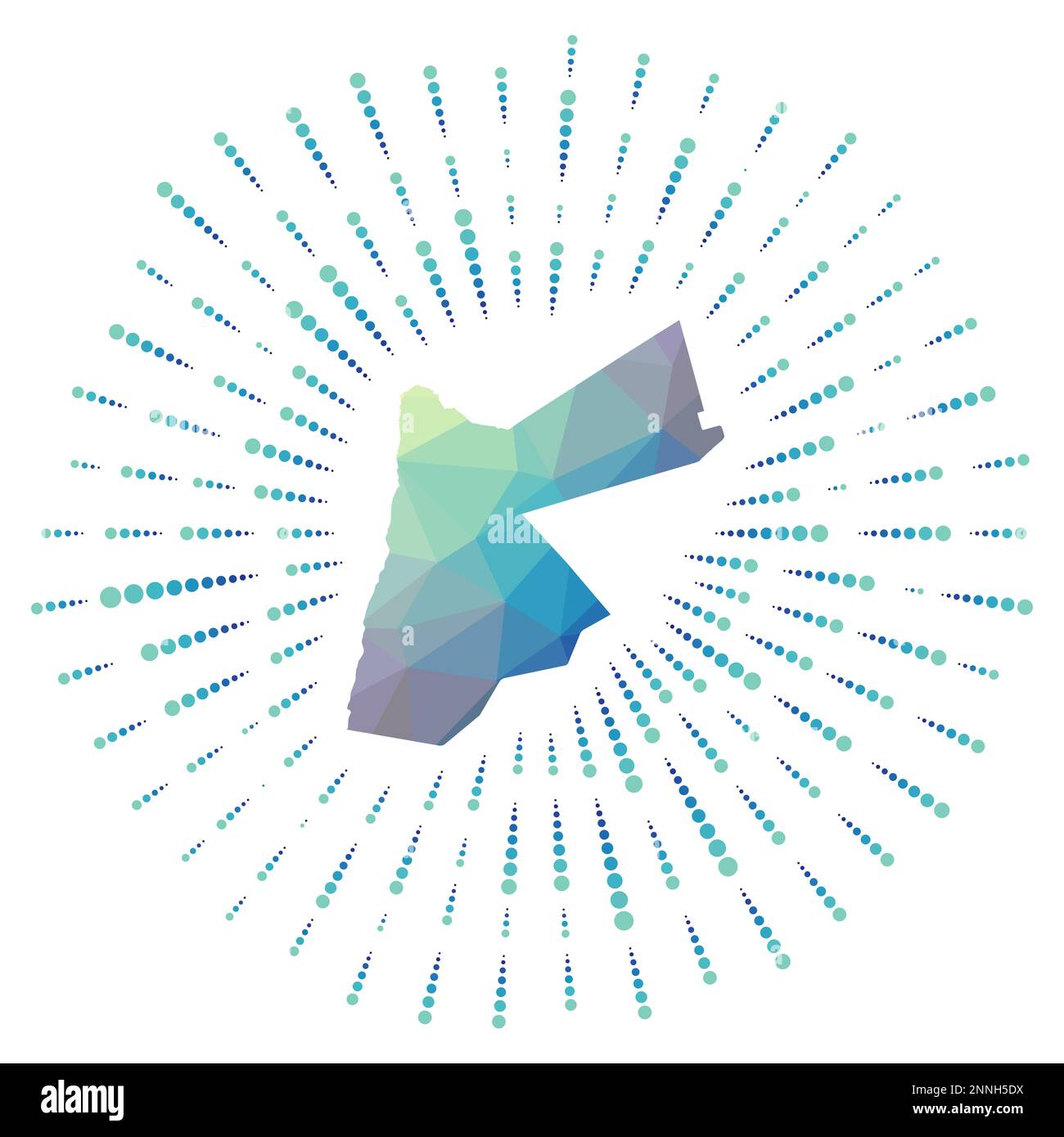 Shape of Jordan, polygonal sunburst. Map of the country with colorful ...