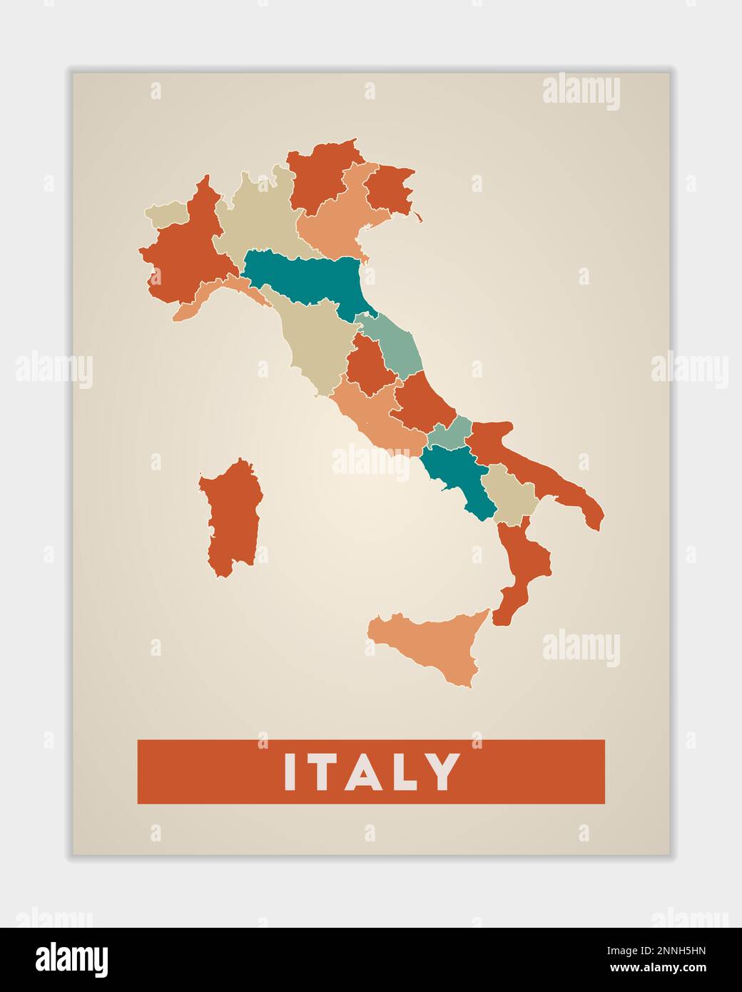 Italy poster. Map of the country with colorful regions. Shape of Italy ...