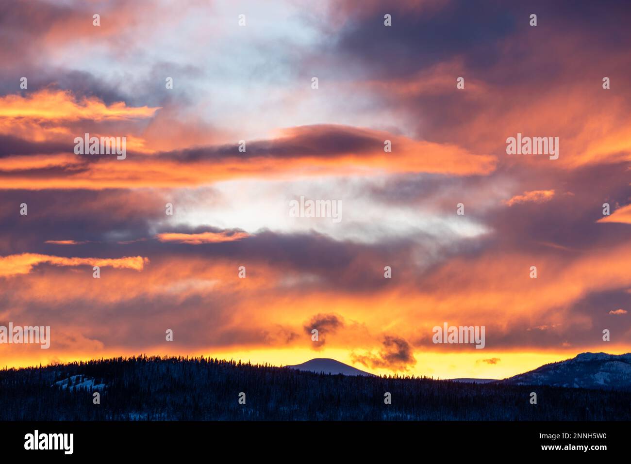 Beautiful sunset views in the wilderness of northern Canada. Bright ...